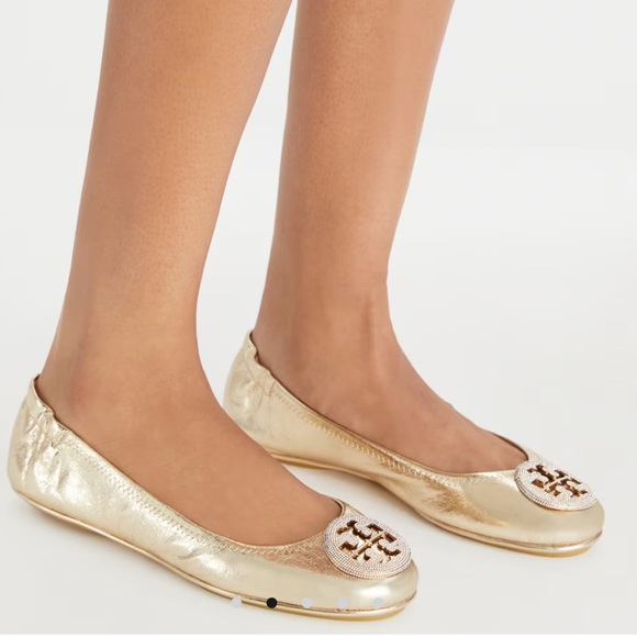 Tory Burch | Shoes | Tory Burch Signature Gold Minnie Ballet Flats ...